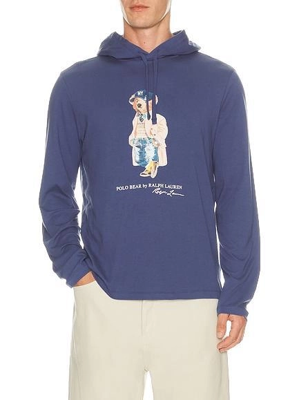 Polo Ralph Lauren Long Sleeve Jersey Knit Litchfield Bear Graphic T-shirt With Hood - Light Navy