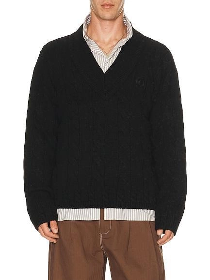 Fred Perry Canvas Cable V-neck Jumper - Black