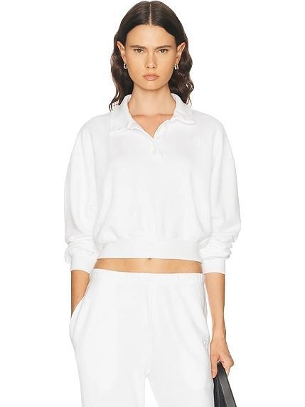 Eterne Cropped French Terry Polo Sweatshirt - White