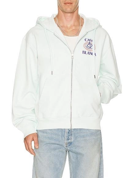 Casablanca Celestial Pyramid Flock Printed Classic Zip Up Hoodie - Ice Blue