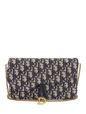 Dior Oblique Saddle Wallet On Chain - Blue
