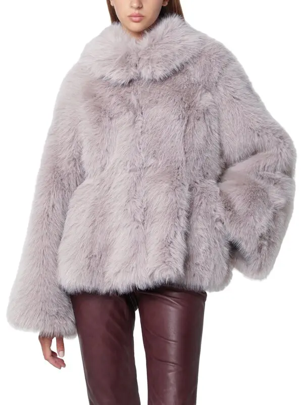 ROTATE BY BIRGER CHRISTENSEN Short Flared Faux Fur Jacket - Grey