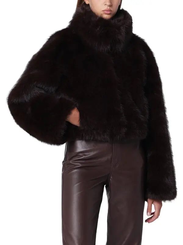 ROTATE BY BIRGER CHRISTENSEN Short Taupe Faux Fur Jacket - Brown