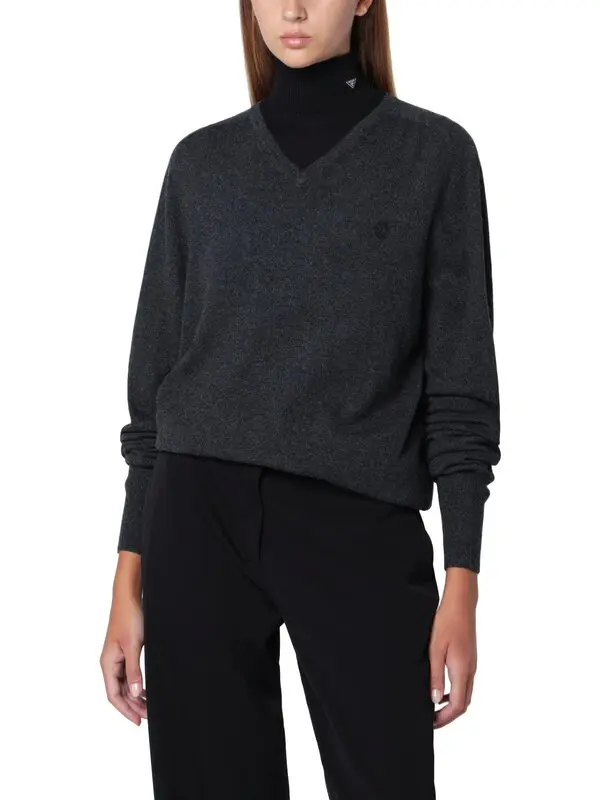 Gucci Dark Cashmere V-neck Sweater - Grey