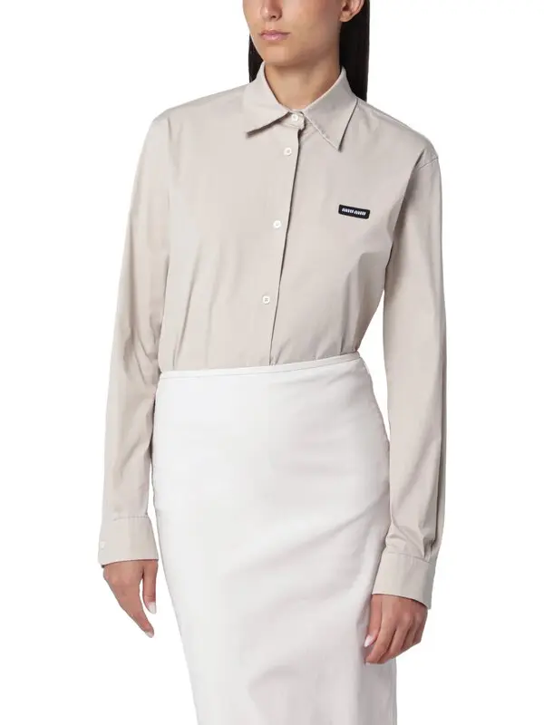 Miu Miu Shirt In Stretch Poplin, Chalk - White