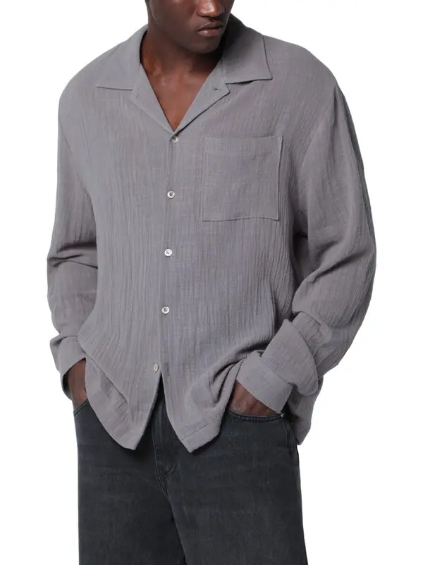 Séfr Crinkled-effect Cotton Shirt - Grey