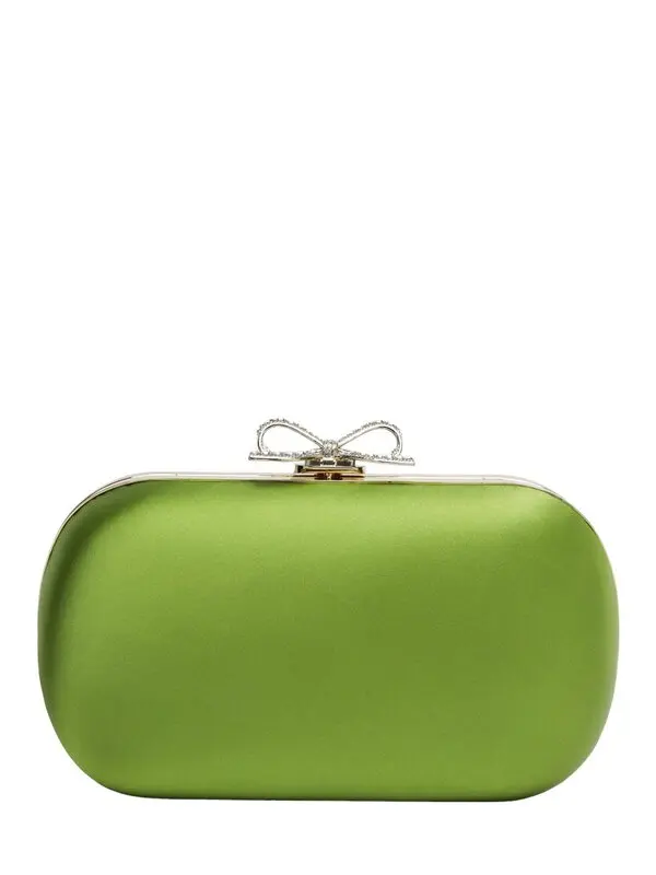 SELF-PORTRAIT Green Satin Clutch Bag - Grey