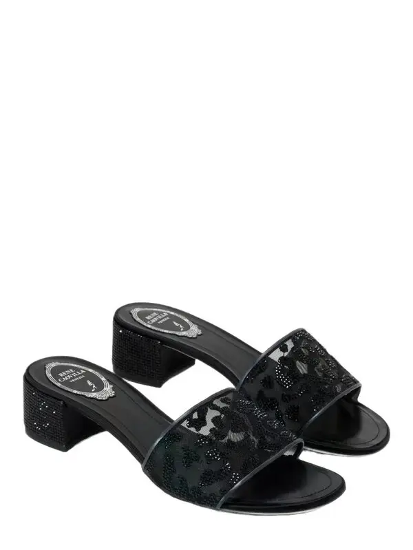Rene Caovilla Allure Rhinestone-embellished Leopard-pattern Block-heel Sandals - Black