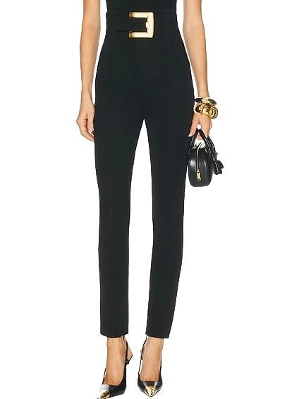 Balmain High Waist Belted Compact Jersey Pants - Black