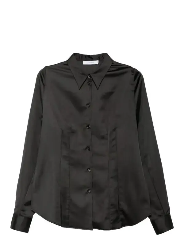 JULIE KEGELS Satin-finish Puff-sleeve Shirt - Black