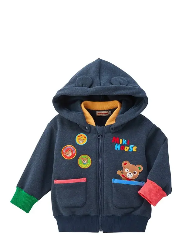 MIKI HOUSE Appliqué Hooded Bomber Jacket - Navy