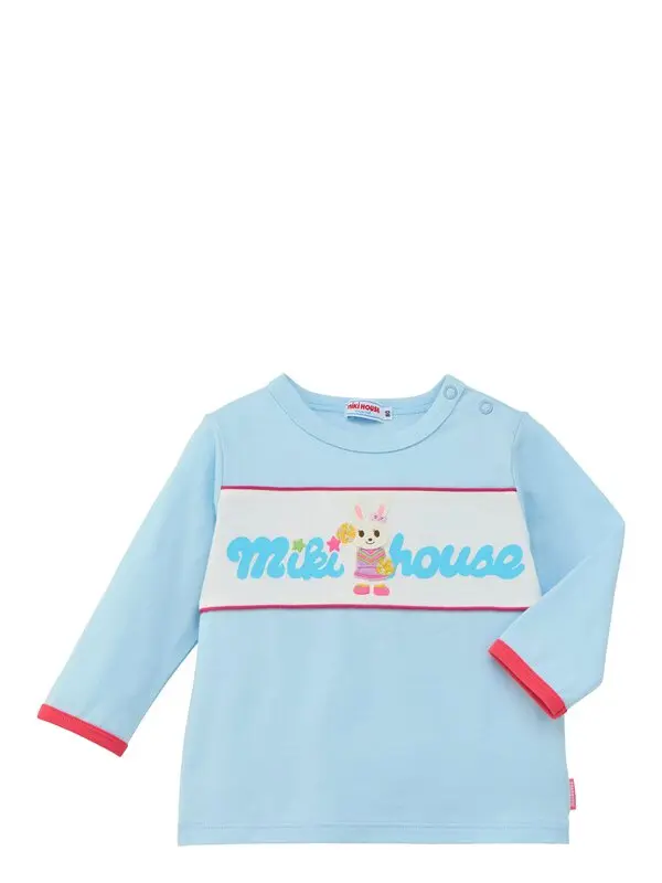 MIKI HOUSE Cotton Bunny Logo T-shirt - Blue