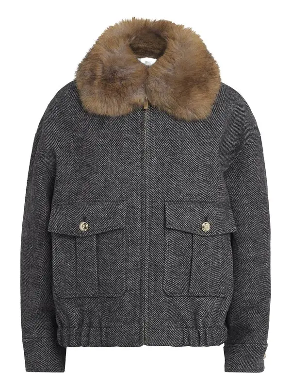 Maje Denim Oversized Herringbone Jacket - Black