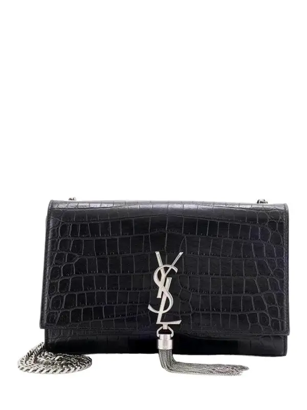 Saint Laurent Classic Monogram Tassel Crocodile Embossed Leather Medium Crossbody Bag - Black