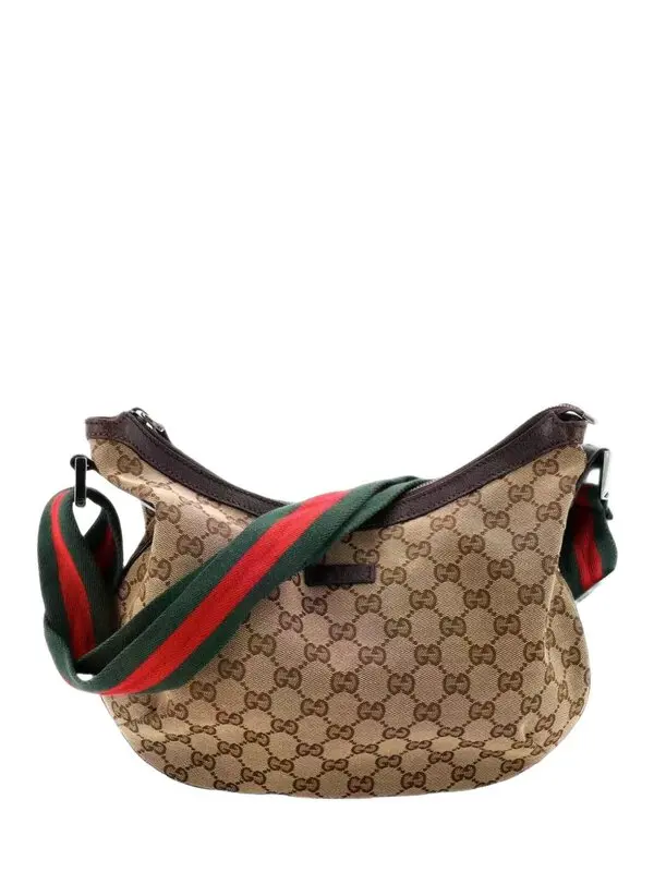Gucci Saddle Zip Messenger Bag Gg Canvas With Leather Medium Crossbody Bag - Brown