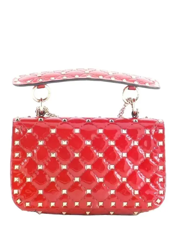 Valentino Garavani Rockstud Spike Flap Bag Quilted Patent Small Shoulder Bag - Red