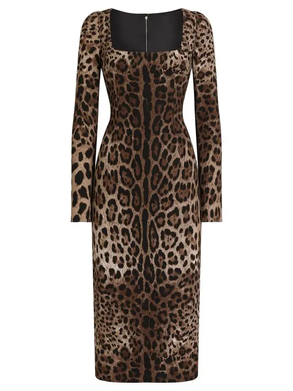 Dolce & Gabbana Leopard- Fitted Dress Dresses Animal Viscose - Print