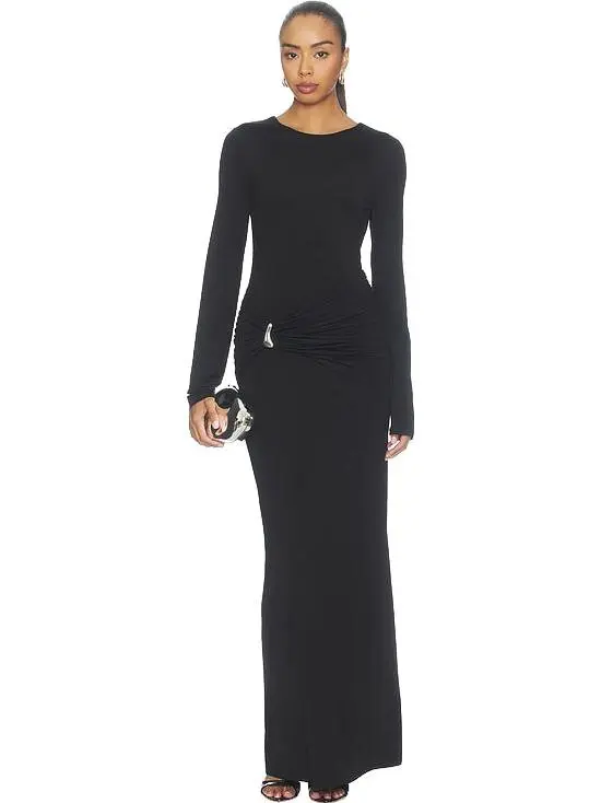 Shona Joy Miro Long Sleeve Gathered Maxi Dress In . Also - Black