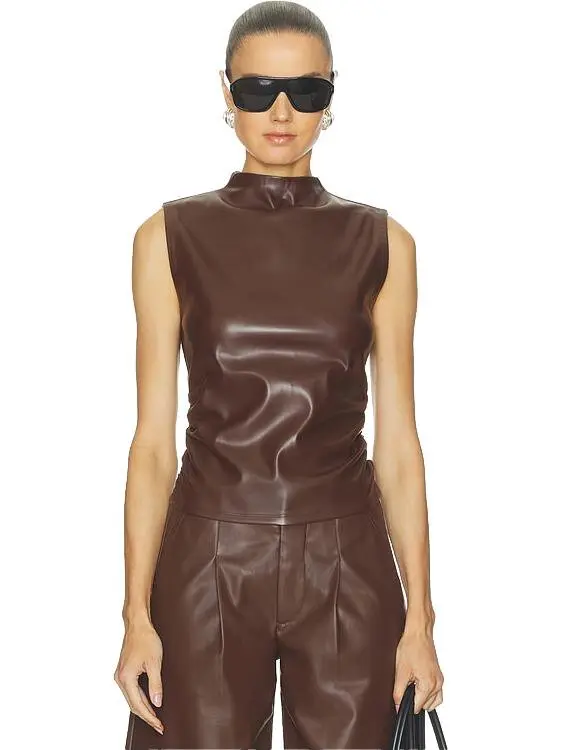 Hudson Jeans Faux Leather Ruched Top In . Also - Brown