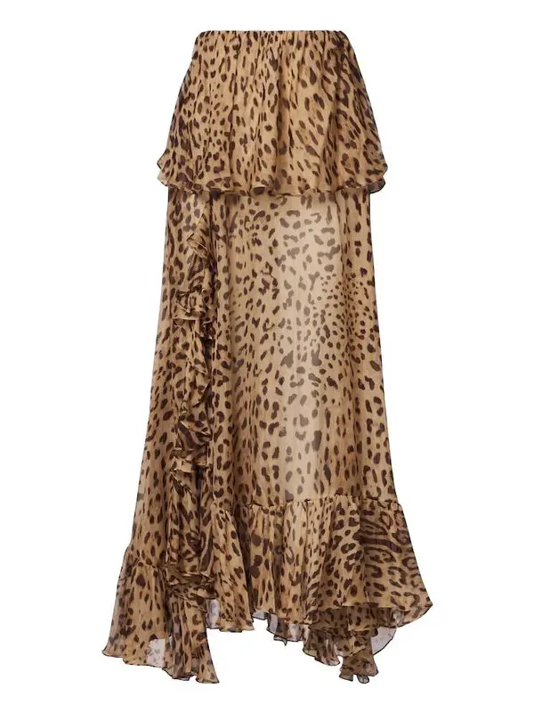 XU ZHI Leopard-print Ruffed Silk Maxi Skirt - Brown