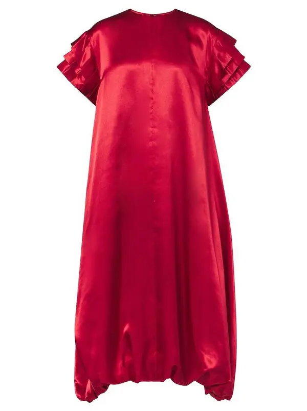 Noir Kei Ninomiya Pleated Gathe Satin Midi Dress - Red