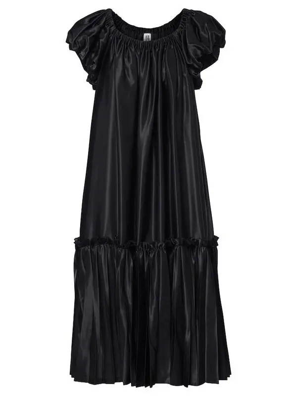 Noir Kei Ninomiya Pleated Tiered Satin Midi Dress - Black
