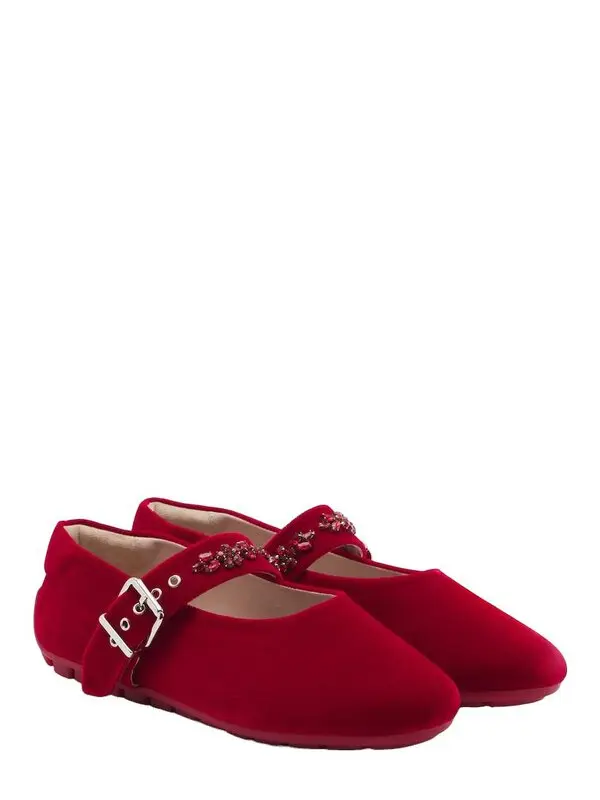Simone Rocha Embellished Velvet Mary Jane Flats - Red