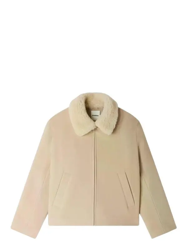 Sandro Shearling-collar Zip-up Jacket - Neutrals