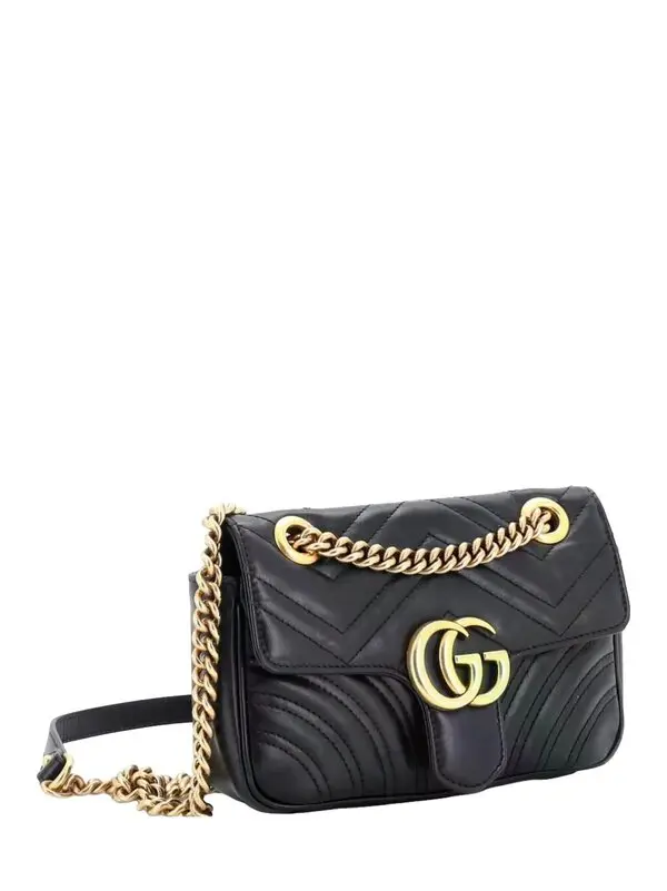 Gucci Gg Marmont Flap Bag Matelasse Leather Mini Crossbody Bag - Black