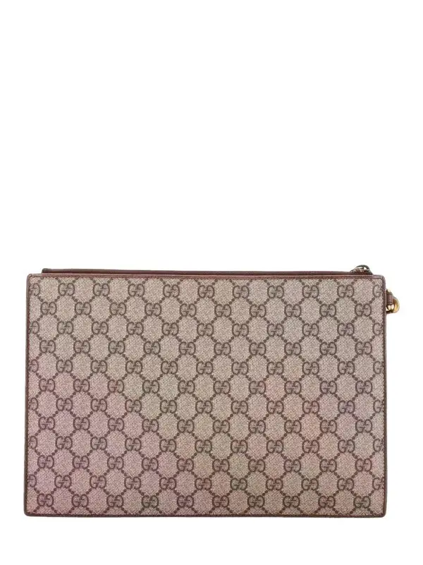 Gucci Courrier Pouch Gg Coated Canvas With Applique Clutch Bag - Brown