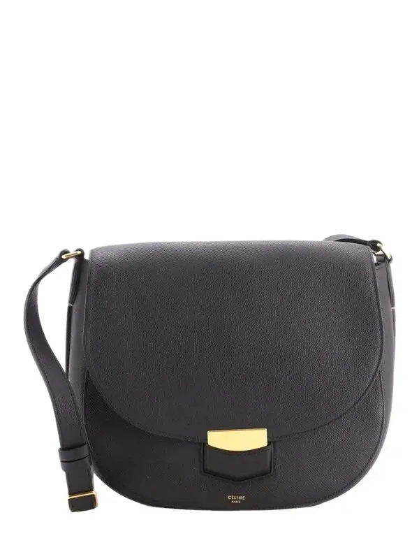 Celine Trotteur Grainy Leather Medium Crossbody Bag - Black
