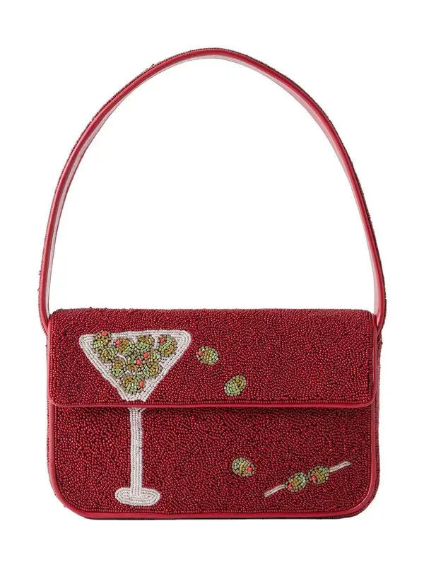 Staud Tommy Bead-embellished Shoulder Bag - Red