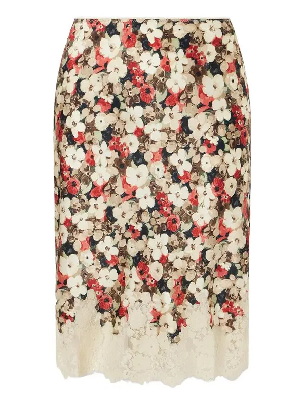 DÔEN Elowette Floral-print Lace-trimmed Silk-satin Midi Skirt - Multi