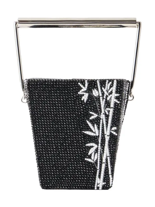 Judith Leiber Bamboo Take Away Cup Crystal-embellished Silver-tone Clutch - Black