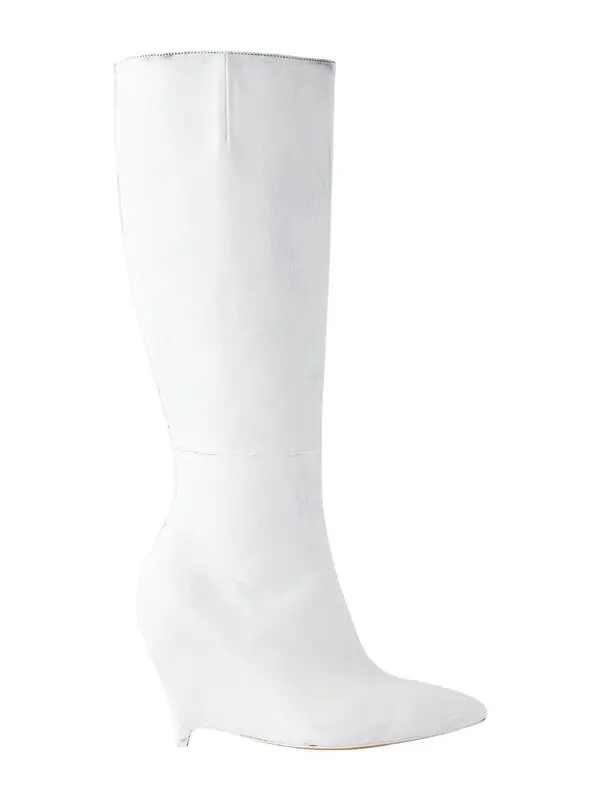 MAISON MARGIELA Heel-less Painted Leather Knee-high Boots - Neutrals