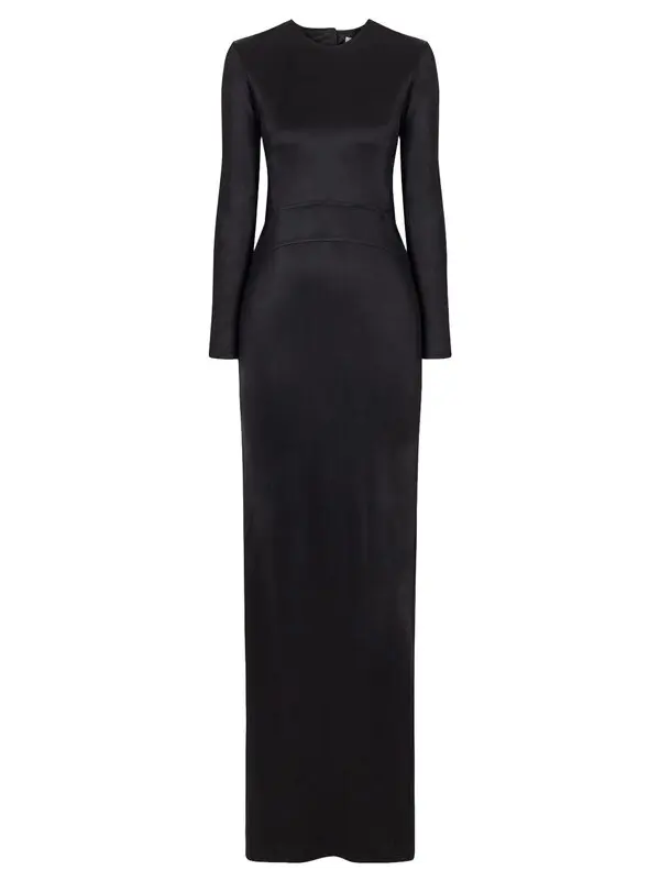 Co Backless Paneled Satin Maxi Dress - Black