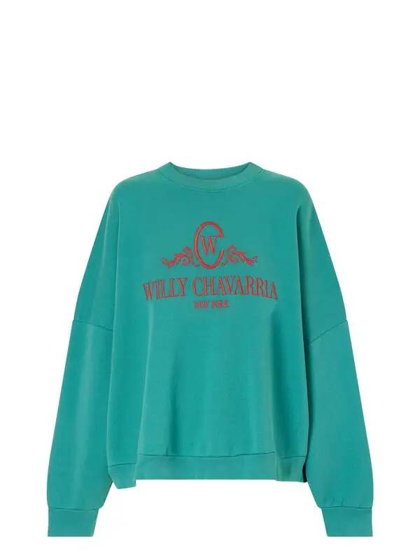 WILLY CHAVARRIA Chavantino Logo-embroidered Cotton-jersey Sweatshirt - Blue