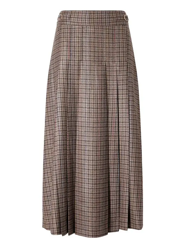 Gabriela Hearst Wesley Pleated Houndstooth Wool And Cashmere-blend Midi Skirt - Brown