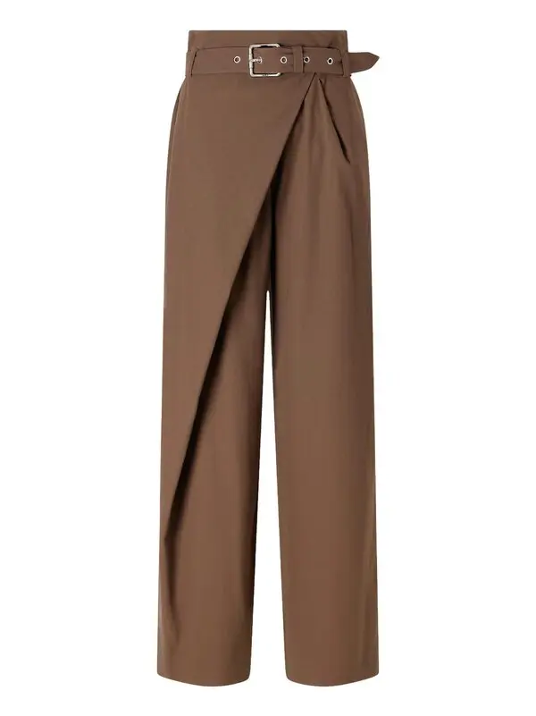 Loewe Belted Cotton-twill Wide-leg Pants - Brown