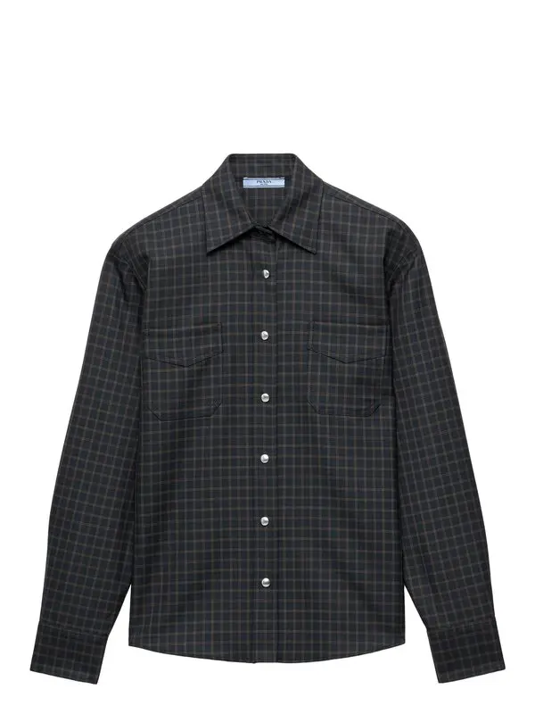 Prada Checked Wool Shirt - Navy
