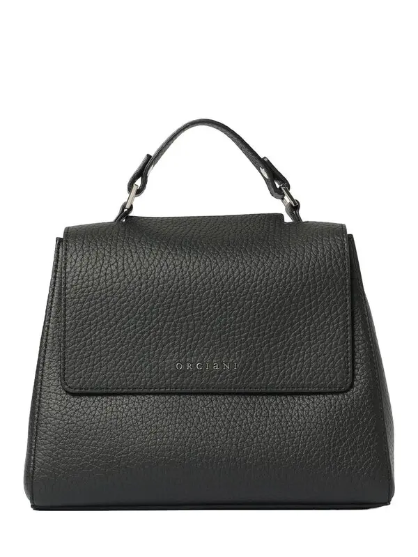 Orciani Sveva Hamme Leather Handbag With Handle And Shoulder Strap - Black