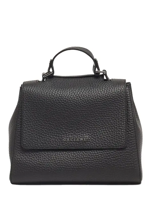 Orciani Sveva Hammered Leather Handbag With Handle And Shoulder Strap - Black