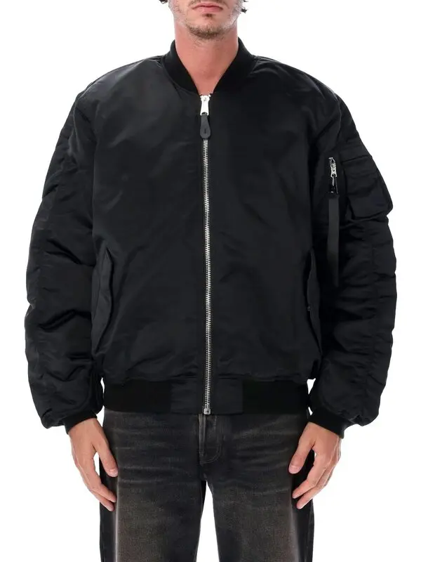 Alpha Industries Relaxed Fit Nylon Bomber Jacket With Zip Closure - Black