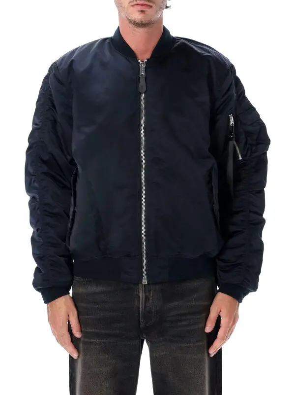 Alpha Industries Relaxed Fit Nylon Bomber Jacket With Zip Closure - Blue