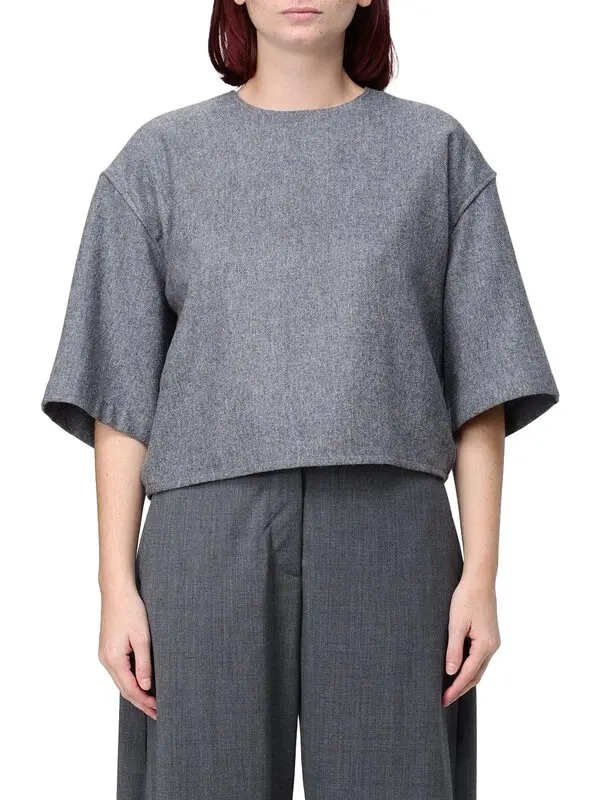 THELATEST Cropped Short-sleeve Wool-blend Knit Top - Grey