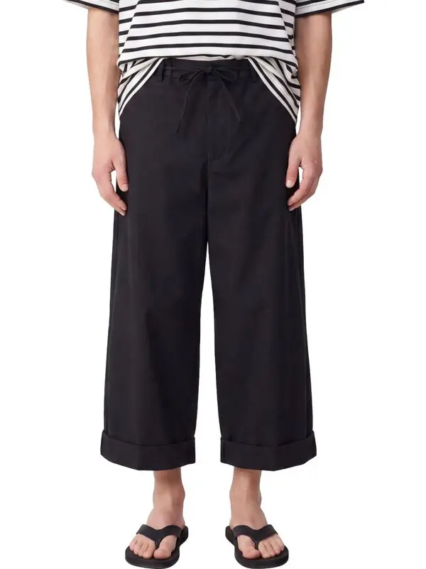 Jacquemus Wide-leg Cotton Pants With Mid-rise Waist And Cuffed Hem - Black