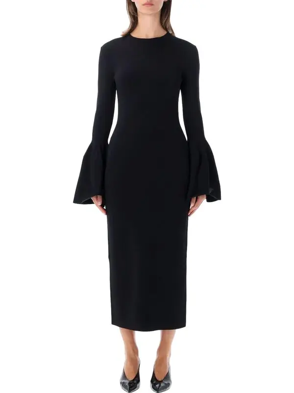 Stella McCartney Crêpe Sheath Midi Dress With Flared Long Sleeves - Black