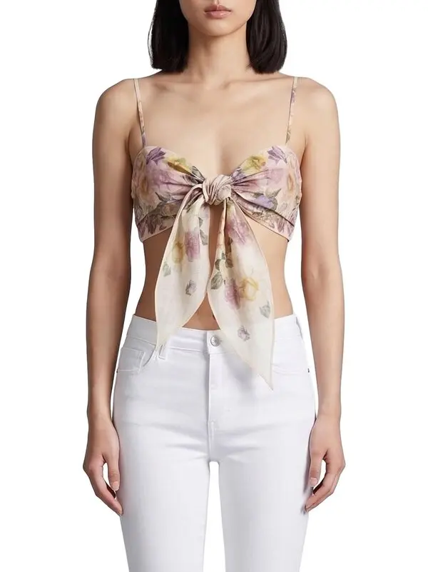 TWINSET Floral Linen Crop Top - Multicolor
