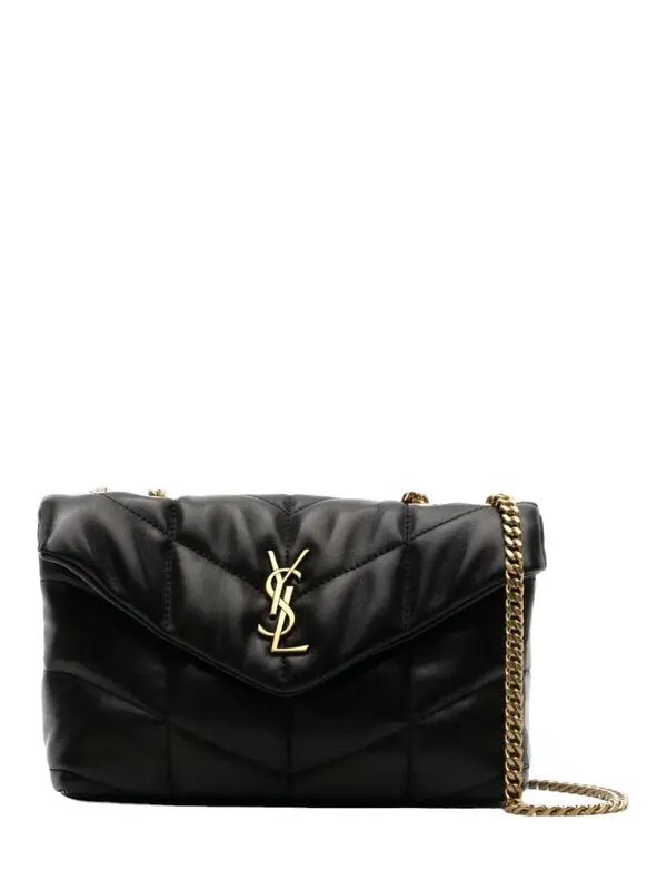 Saint Laurent Puffer Matelassé Lambskin Mini Bag With Monogram - Black