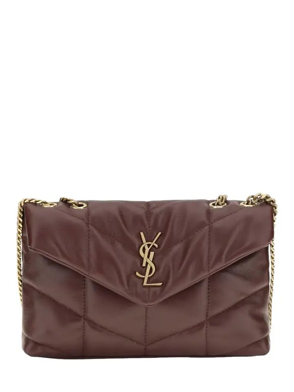 Saint Laurent Puffer Matelassé Lambskin Mini Bag With Monogram - Wine